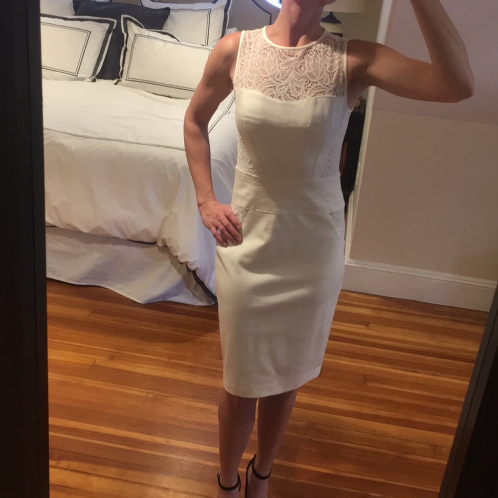 Cache White Dress With Lace Detail - Gem